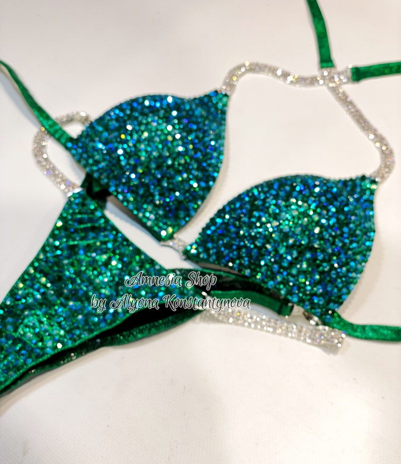 Green Competition Bikini Set - Rhinestone Fitness - NPC - IFBB - WBFF ...