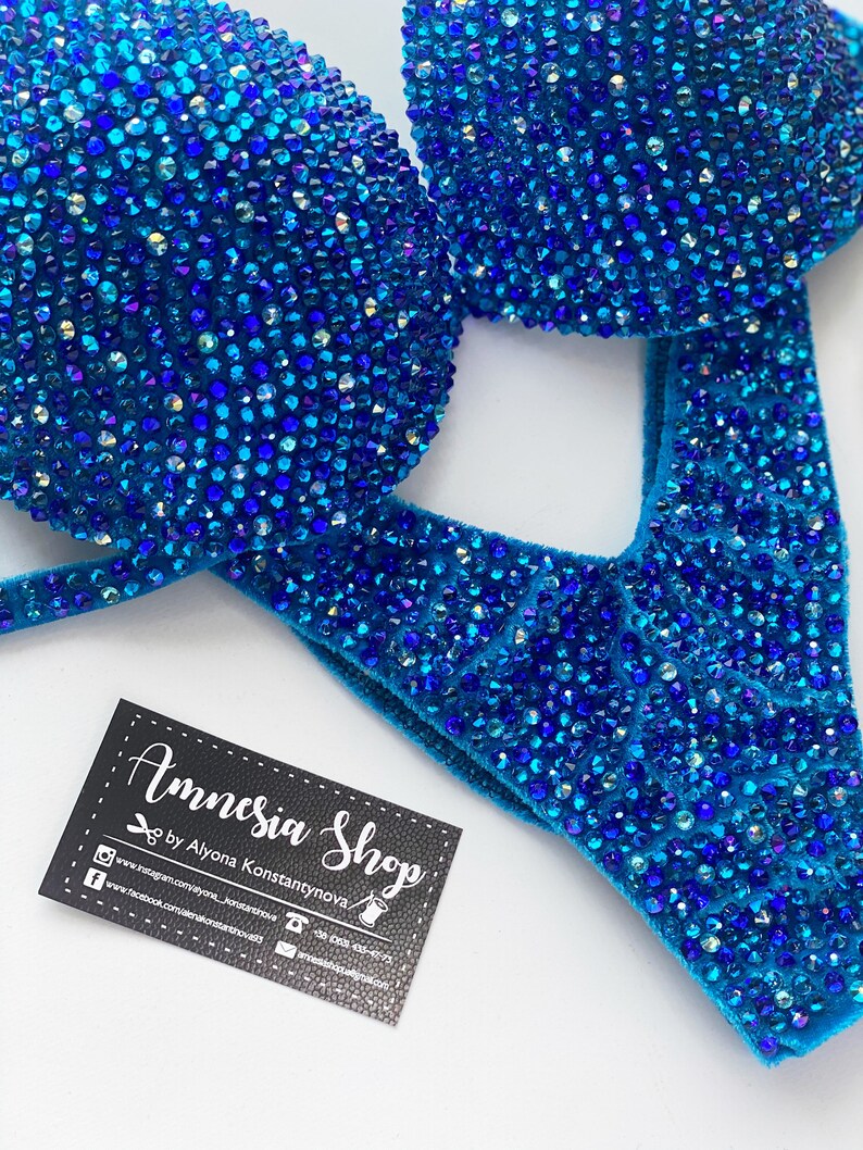 Blue Competition Bikini Set Rhinestone Fitness NPC IFBB - Etsy