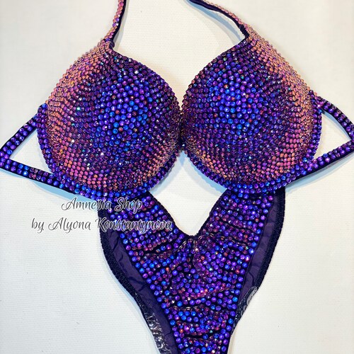 Red Competition Bikini Set Rhinestone Fitness NPC Bikini | Etsy