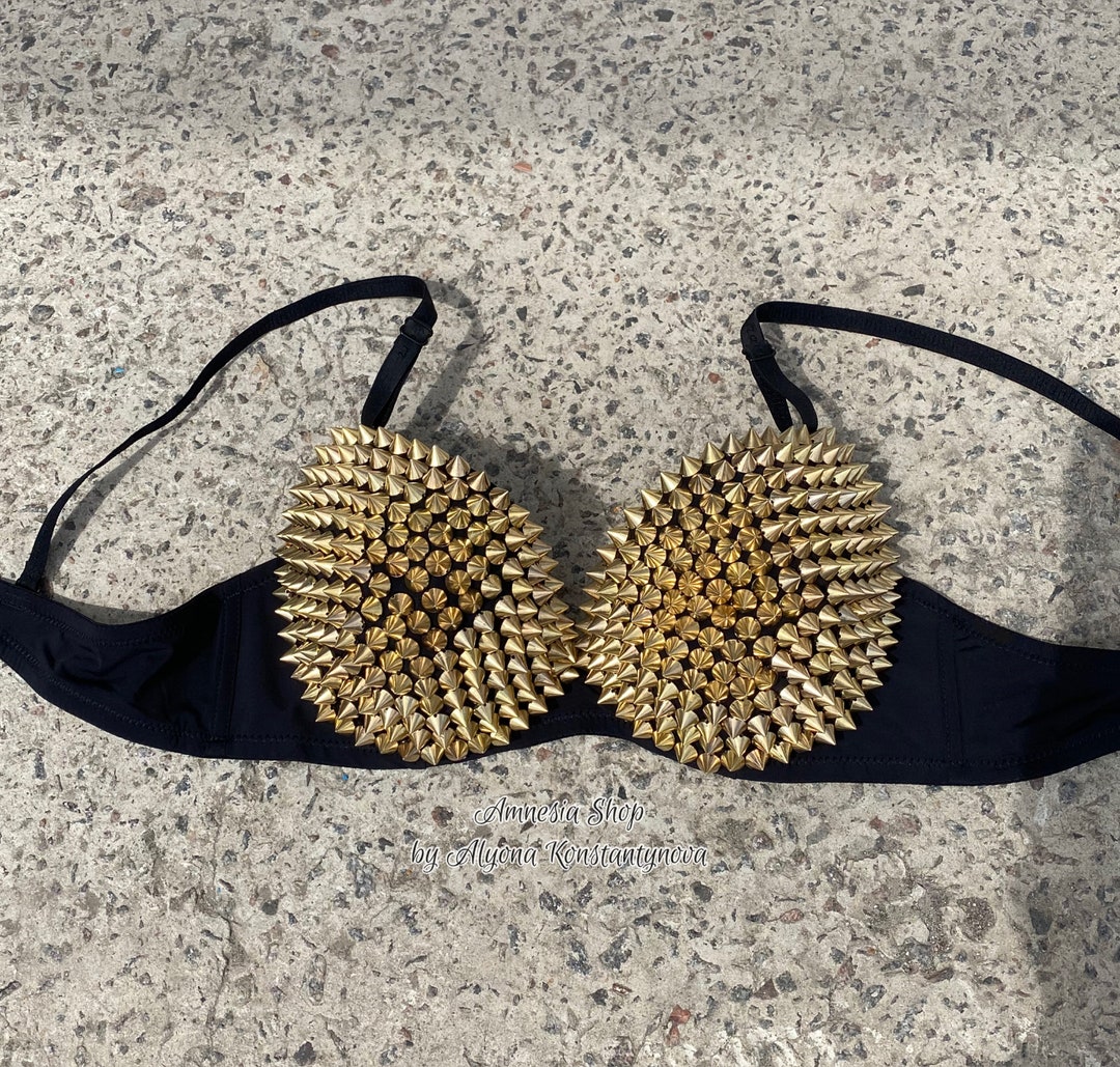 Bra Spikes, Sexy Bra, Gold Spikes, Rave, Disco Bra Bra, EDC, Luxury ...