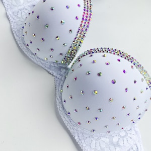 Sexy Bra, Bra Rhinestones, White Bra, Rave Bra, Party Bra, Sexy Women ...