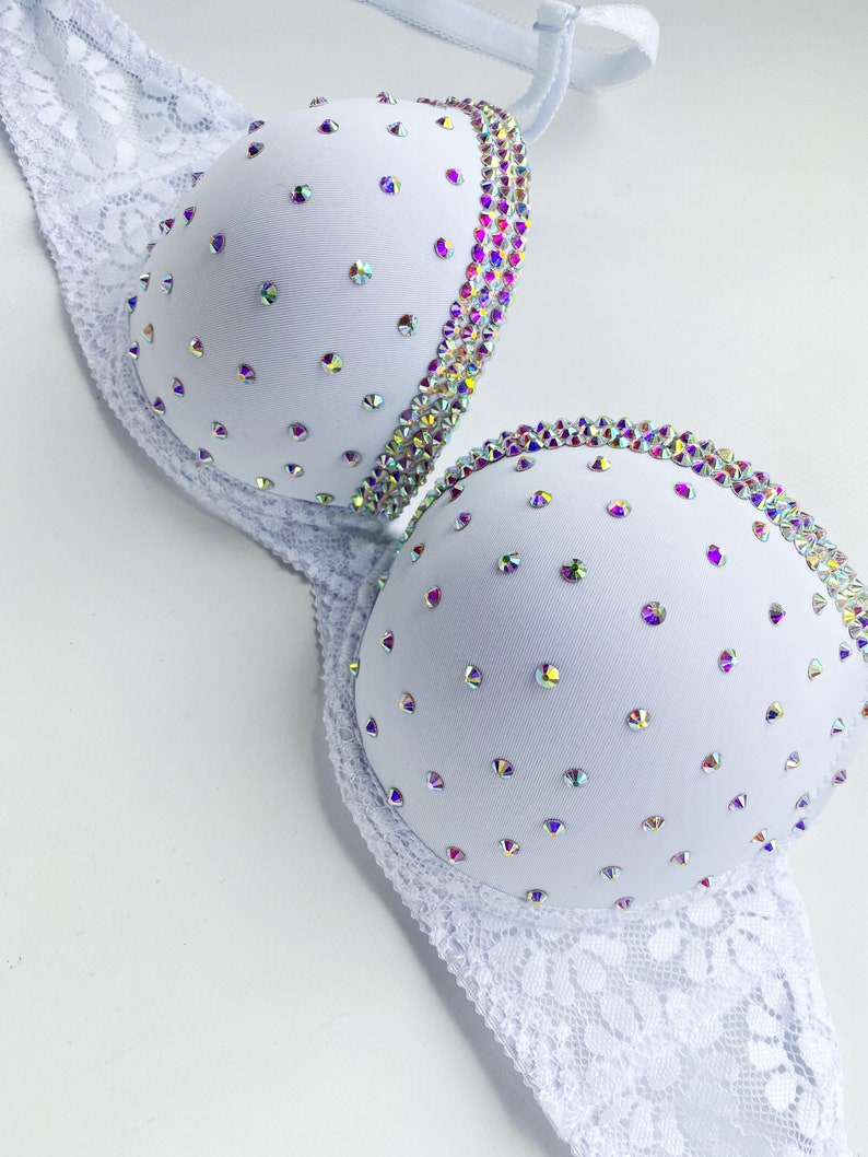 Sexy Bra Bra Rhinestones White Bra Rave Bra Party Bra - Etsy
