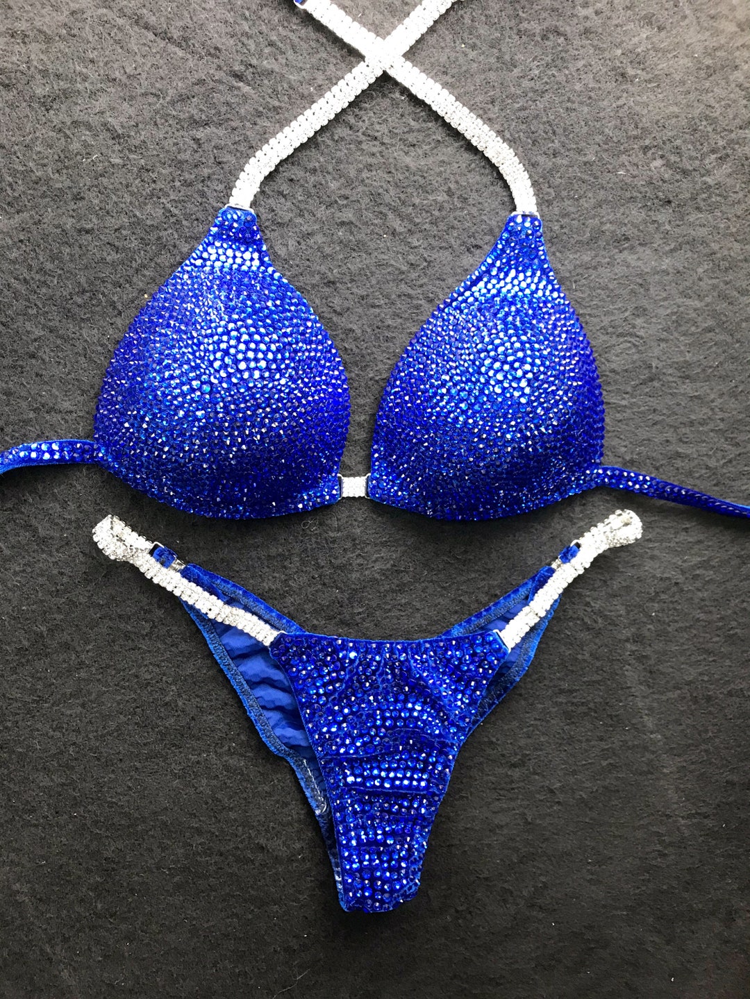 Blue Competition Bikini Set - Rhinestone Fitness - NPC Bikini Suit ...