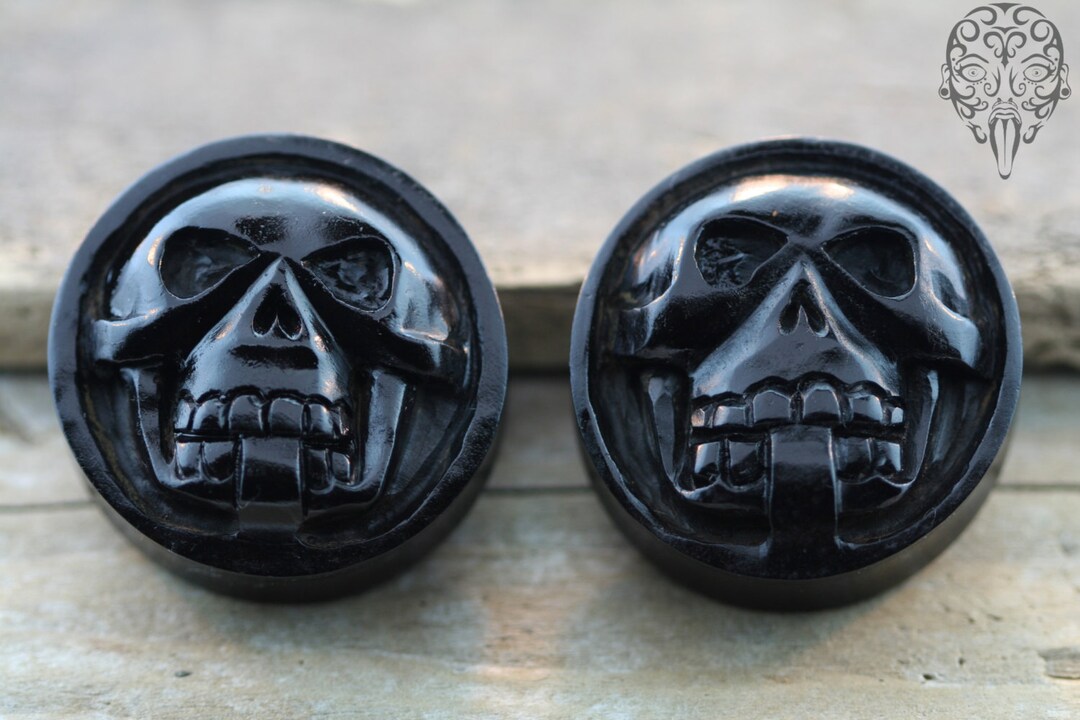 Ebony Wood Plugs. Carved Mayan Skulls, Double Flared - Etsy