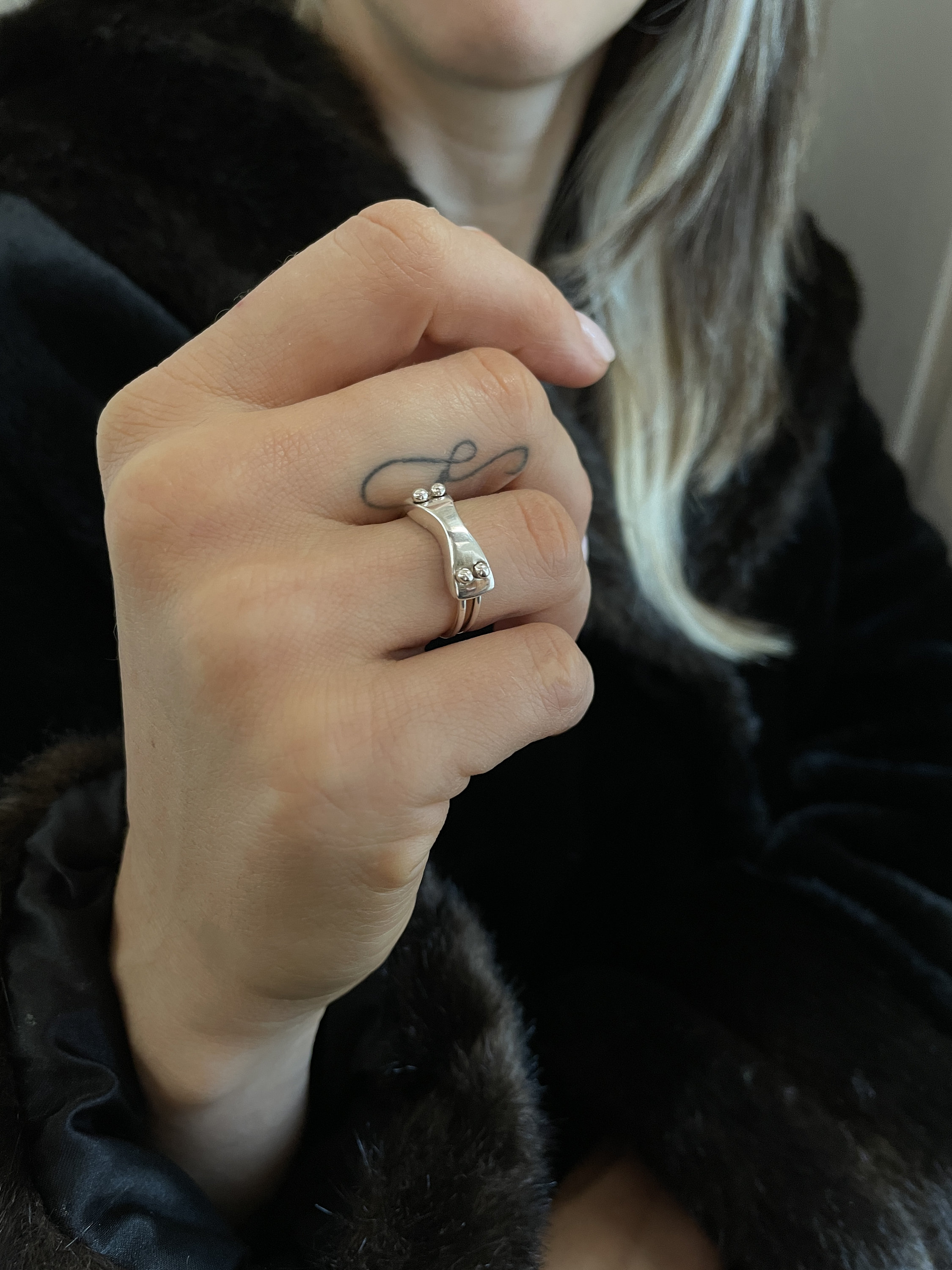 Ribbon Armor Ring Double Band Architectural Form Form Fitting Ring 18k ...