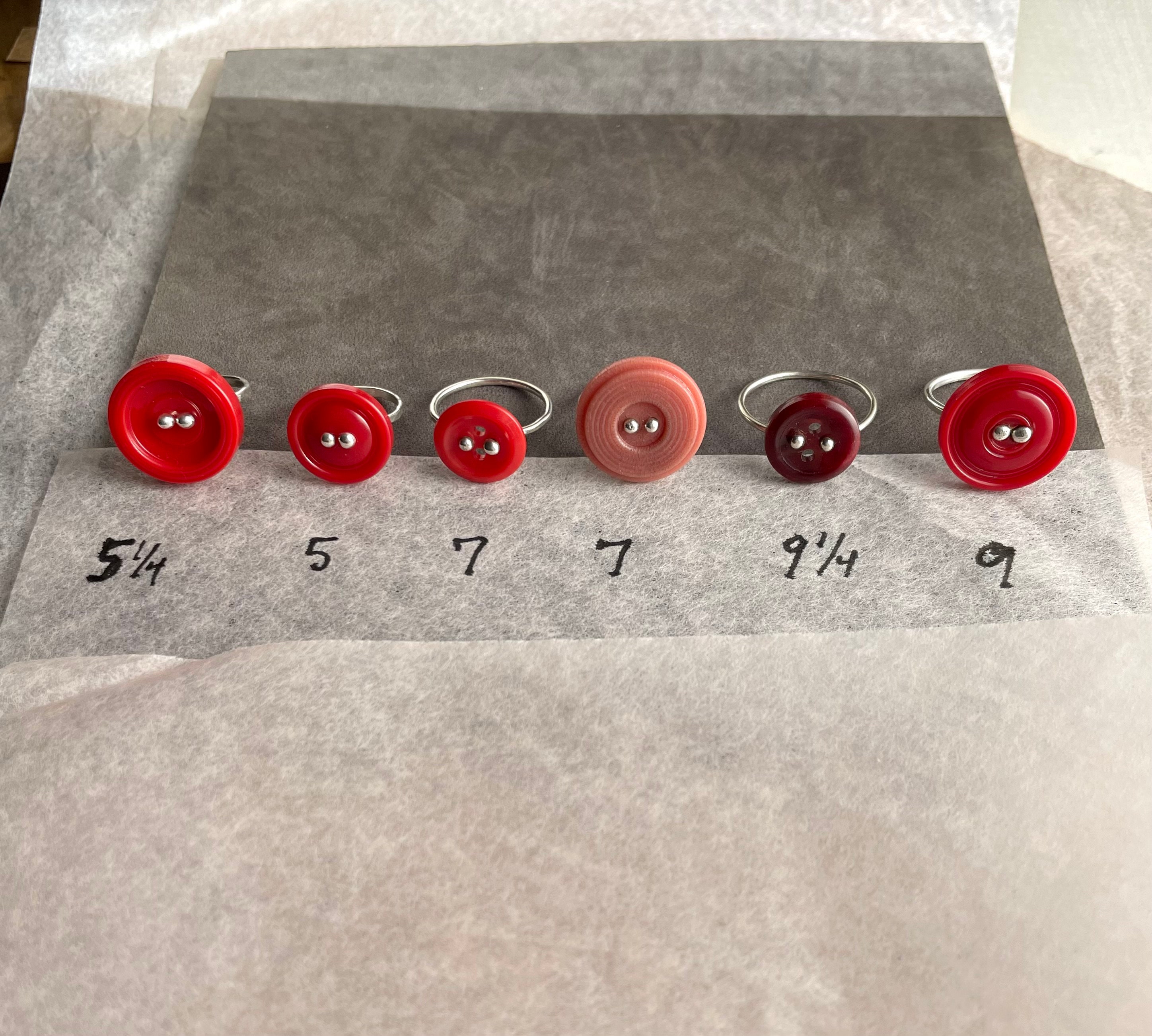 RED Vintage Button Rings - Fun Up-cycle Rings in Shiny Red - Sterling ...