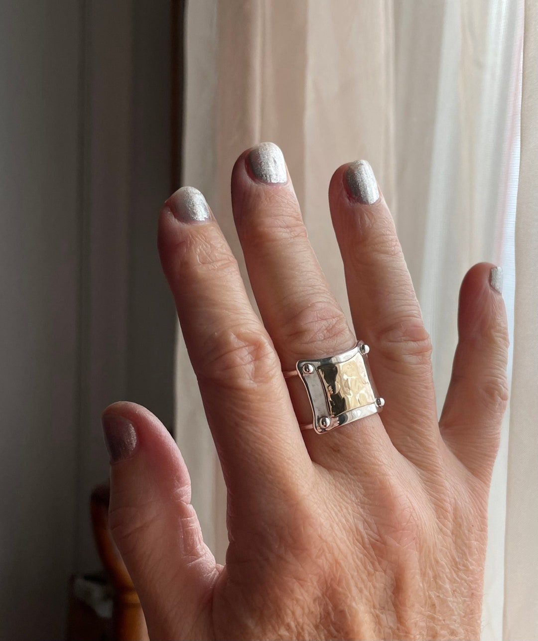 Dot Pattern Gold and Silver Armor Ring With Kinetic Bands - 10k Gold ...