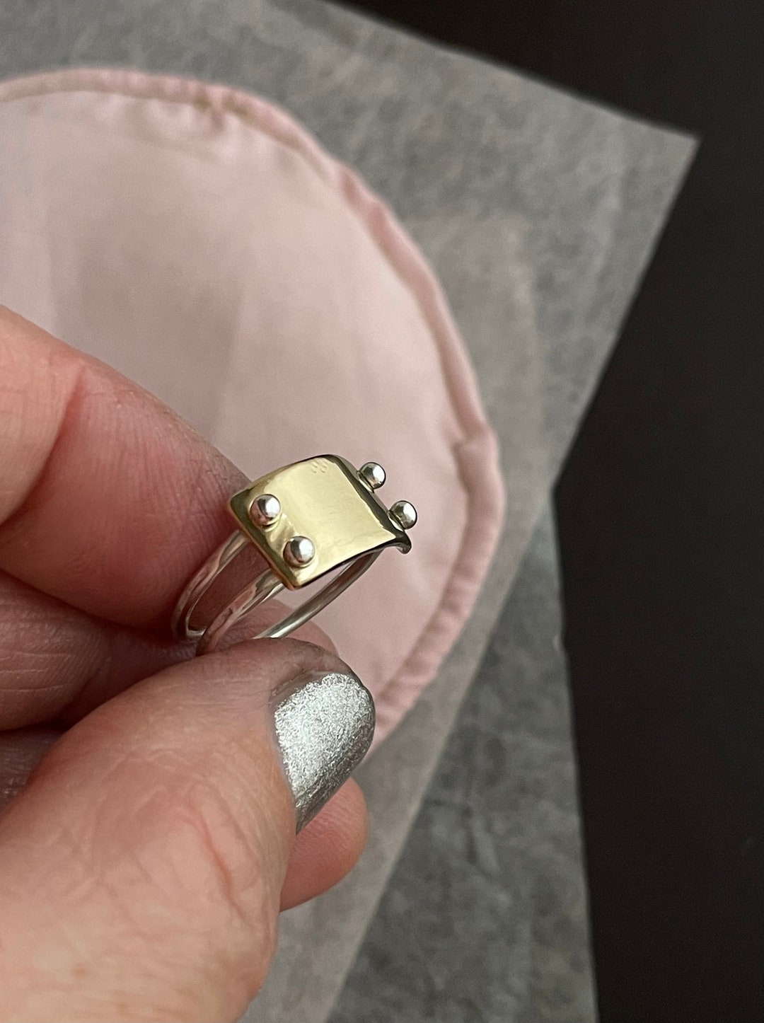 The Shorty 18k Gold Silver Kinetic Armor Ring 26 Gauge Gold Over 20 Gauge Sterling Camille ...