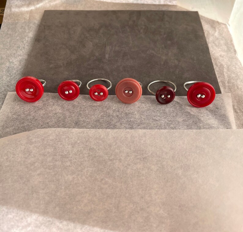 RED Vintage Button Rings - Fun Up-cycle Rings in Shiny Red - Sterling ...
