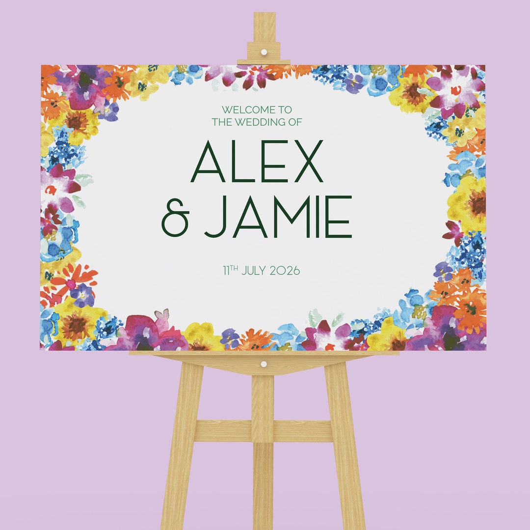 Bright Floral Wedding Welcome Sign / Guestbook Board - Etsy