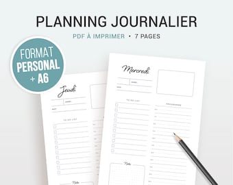 Planning journalier à imprimer minimaliste en français PDF format A4 A5 ...