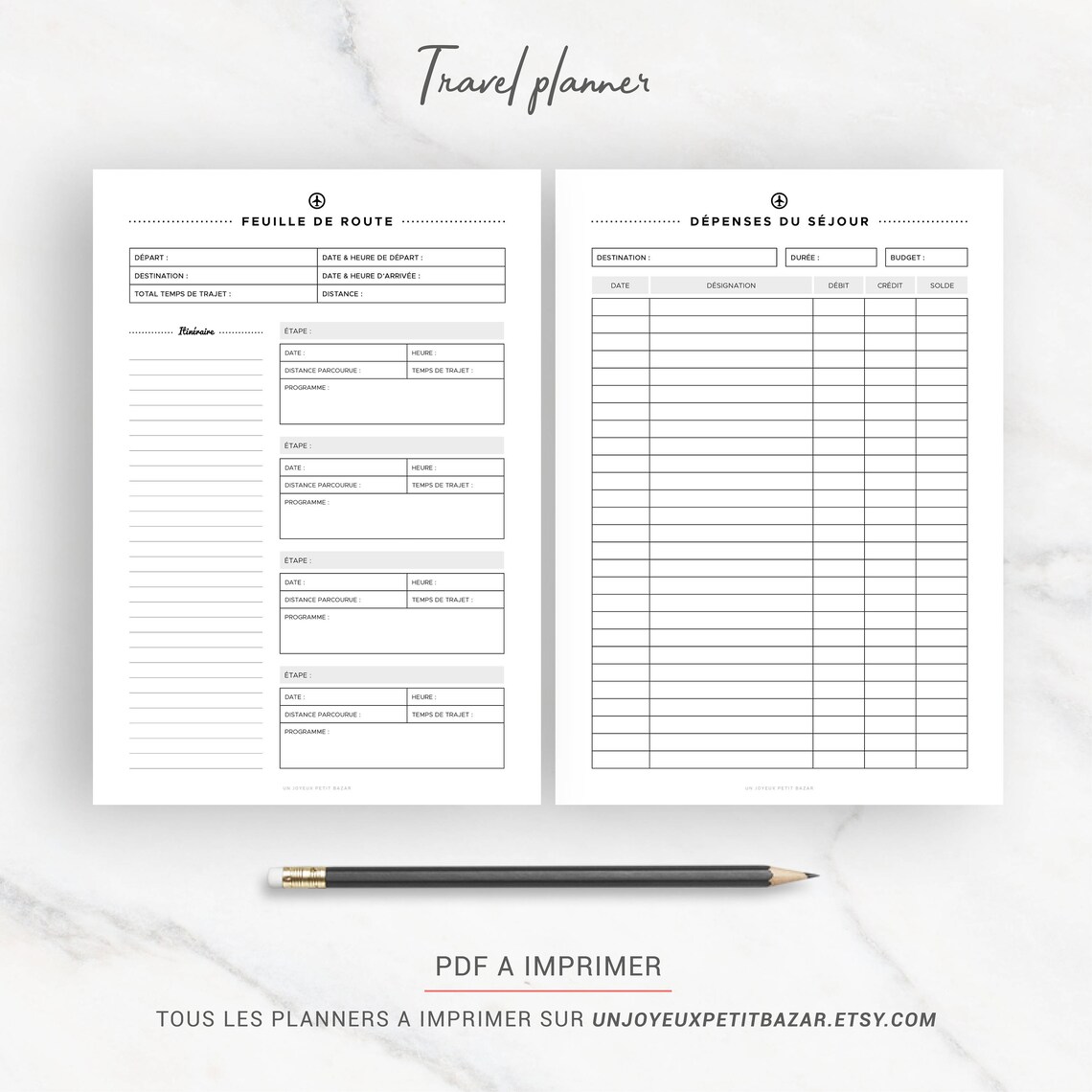 Planner voyage à imprimer pour organiser les séjours et les plannings ...