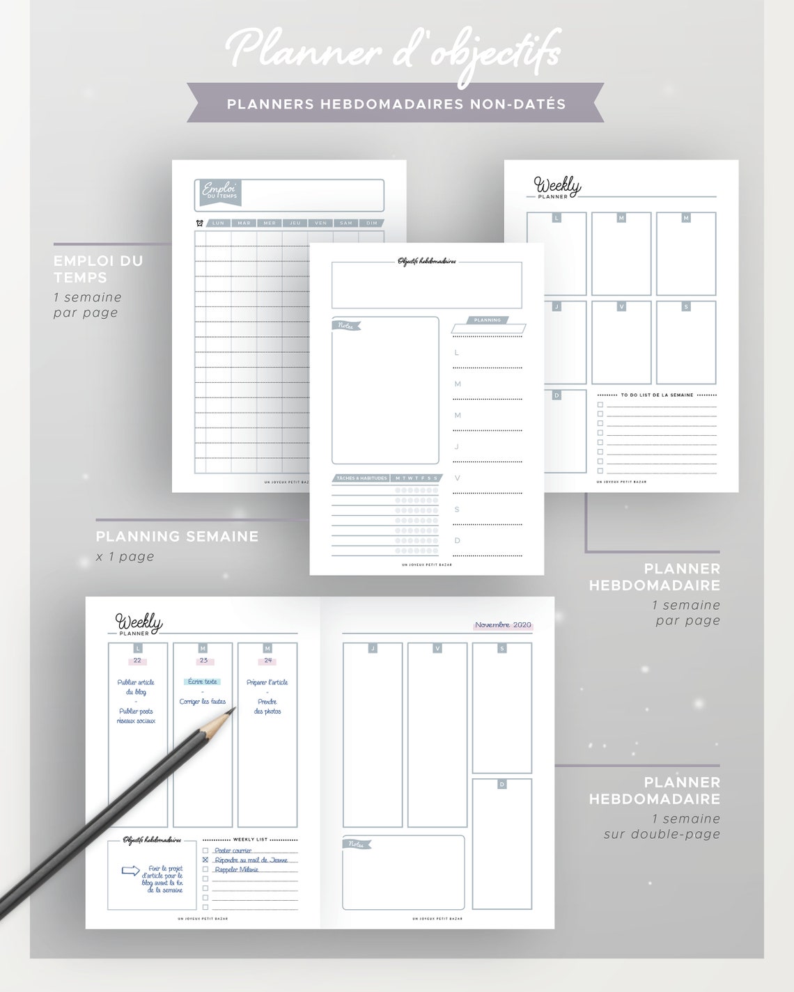 PLANNER DES OBJECTIFS à imprimer, liste des objectifs, plan d'action ...