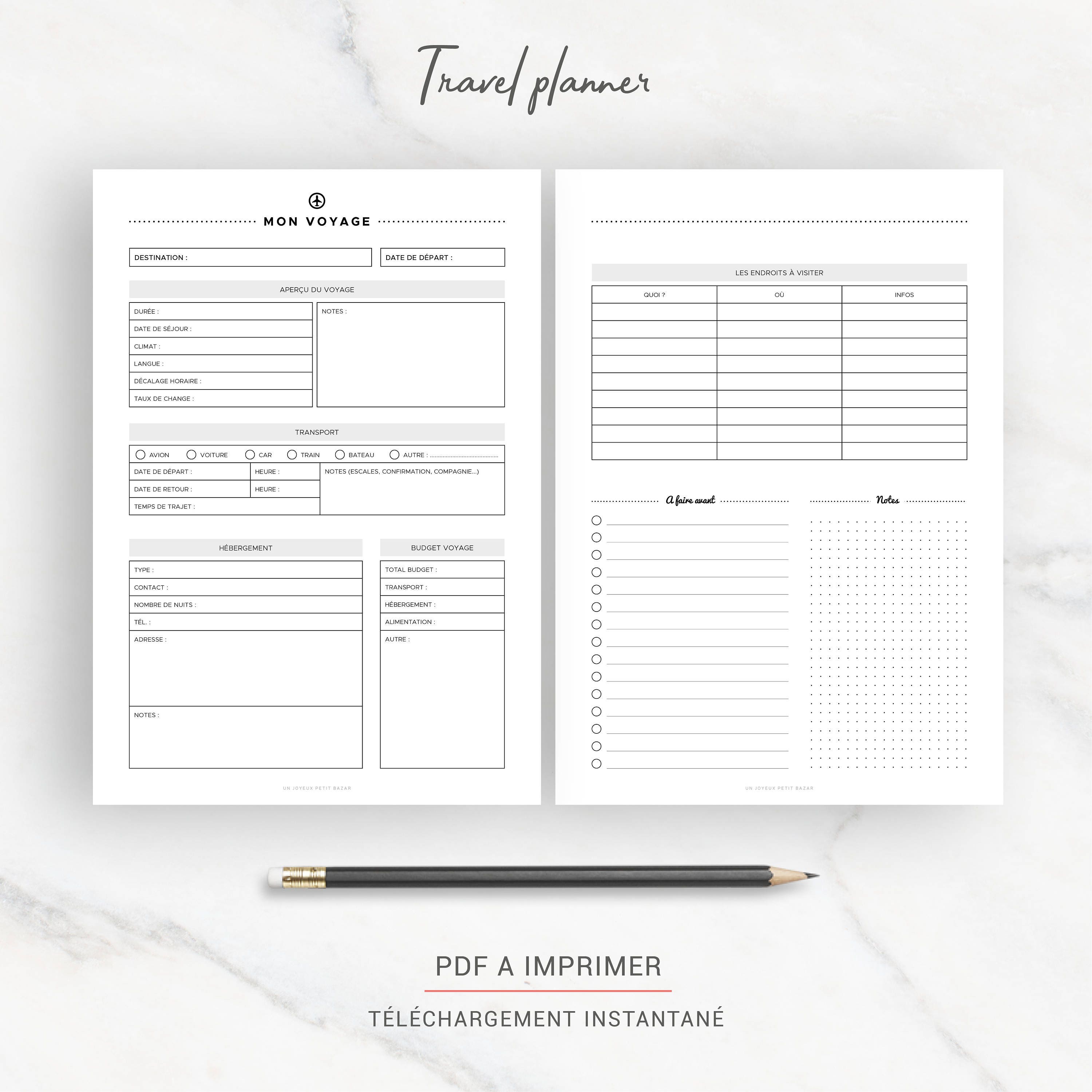 Planner voyage à imprimer pour organiser les séjours et les plannings ...