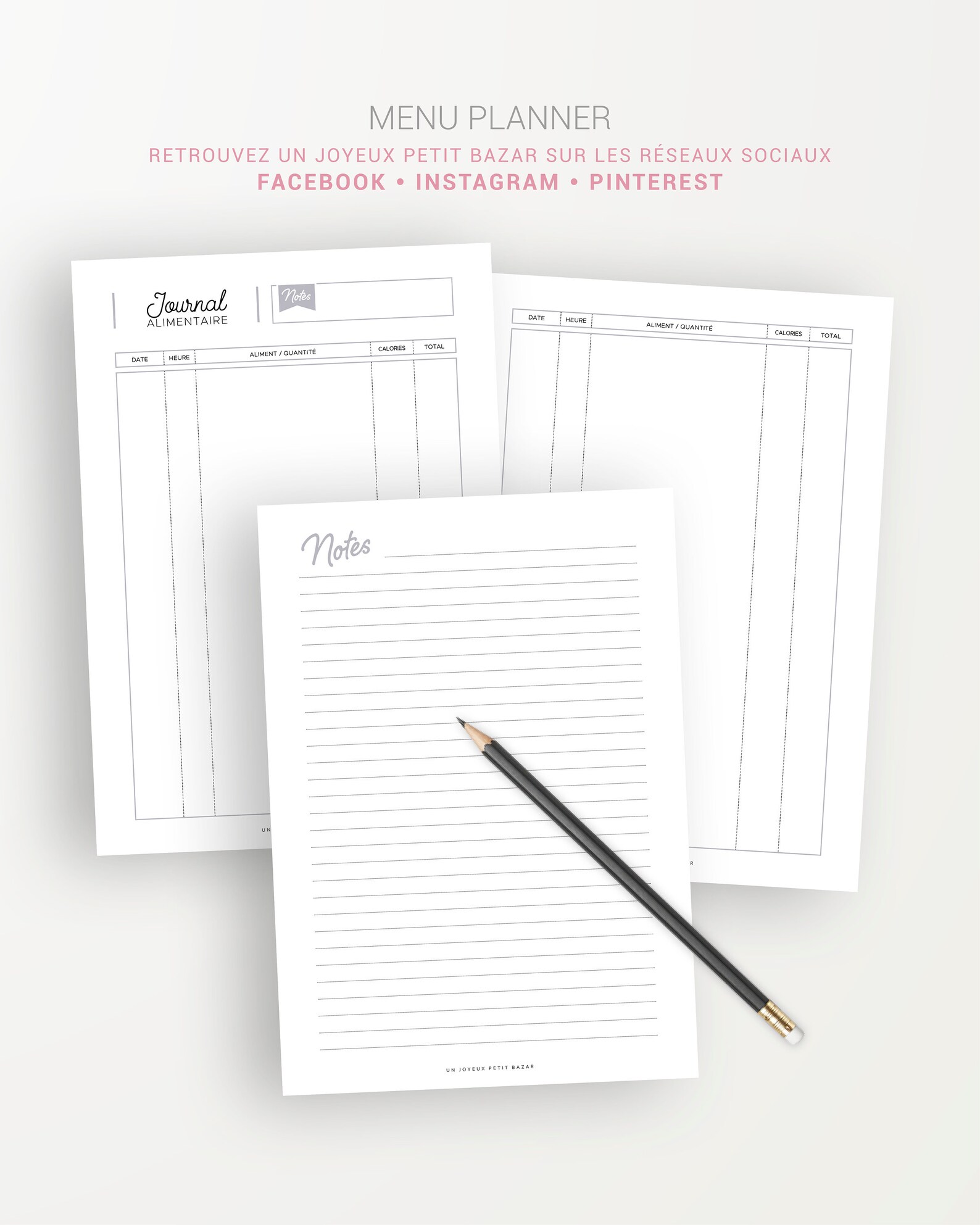 Planner menu imprimable pour gérer les planning repas, la liste courses ...