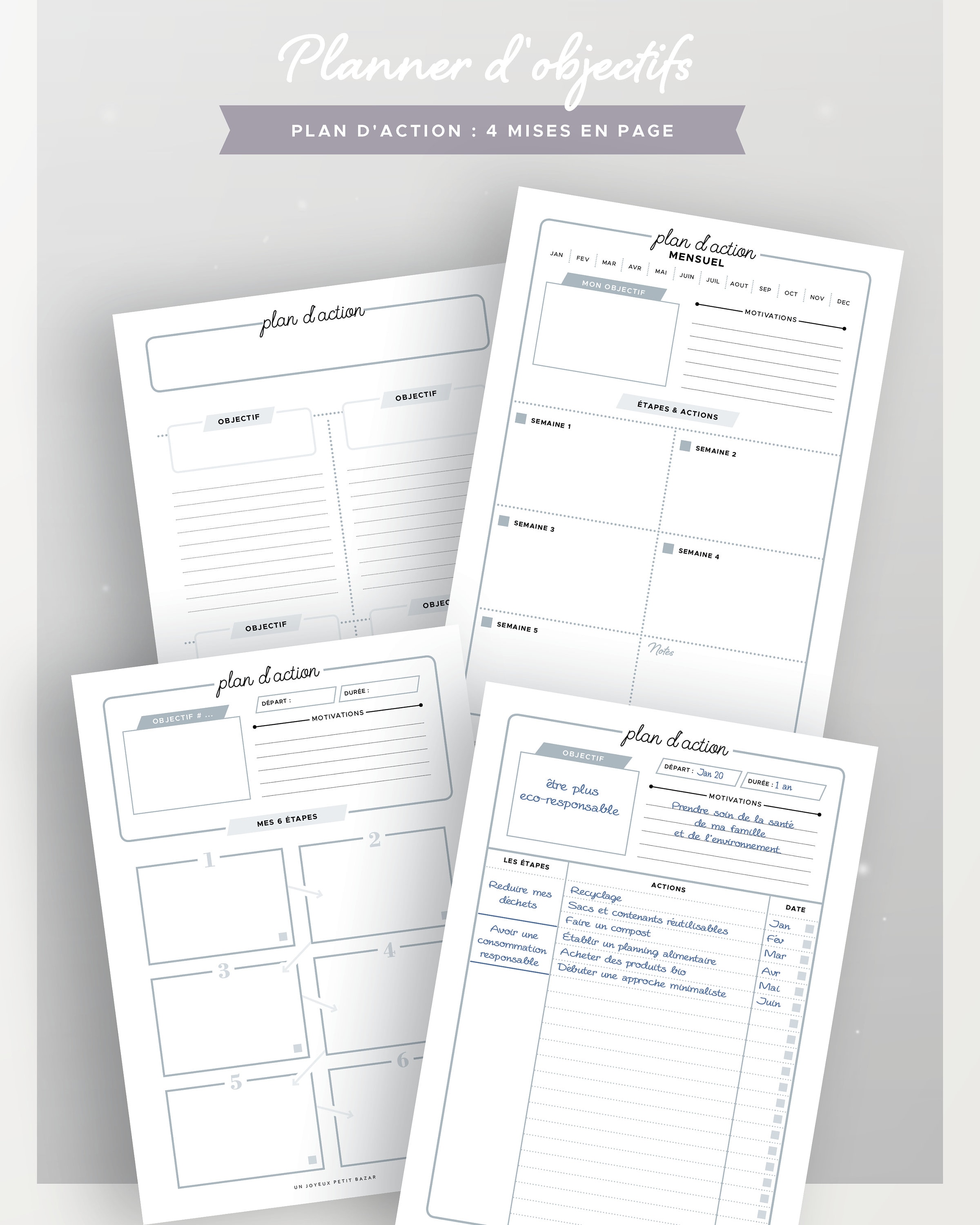 PLANNER DES OBJECTIFS à imprimer, liste des objectifs, plan d'action ...