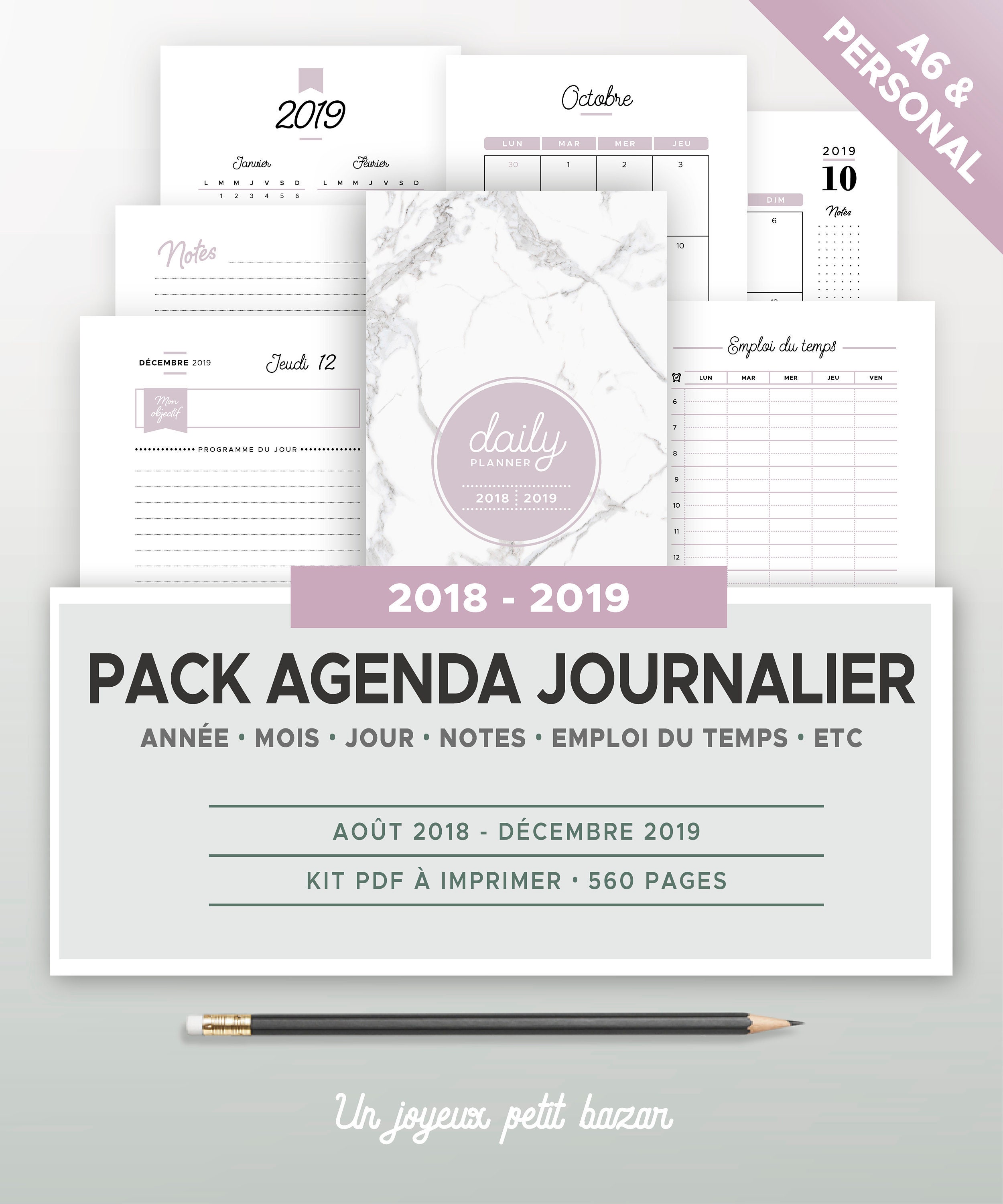 PACK PLANNER JOURNALIER 2018 2019 à imprimer calendrier