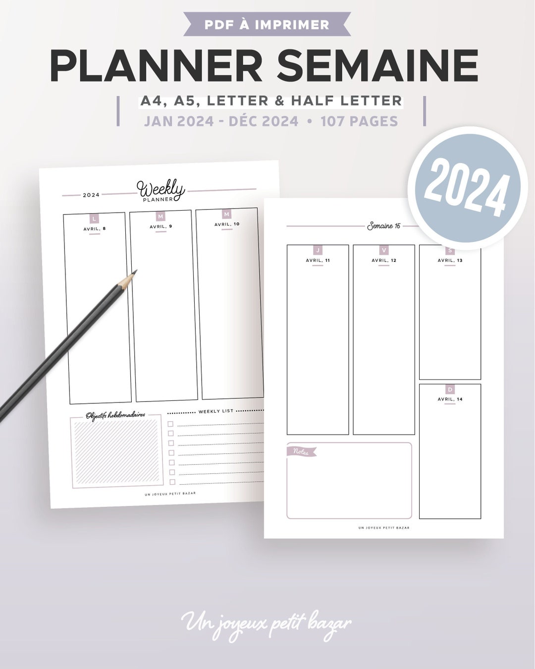 2024 Week Planner to Print, 2024 Weekly Planner Refill in French for A4 ...