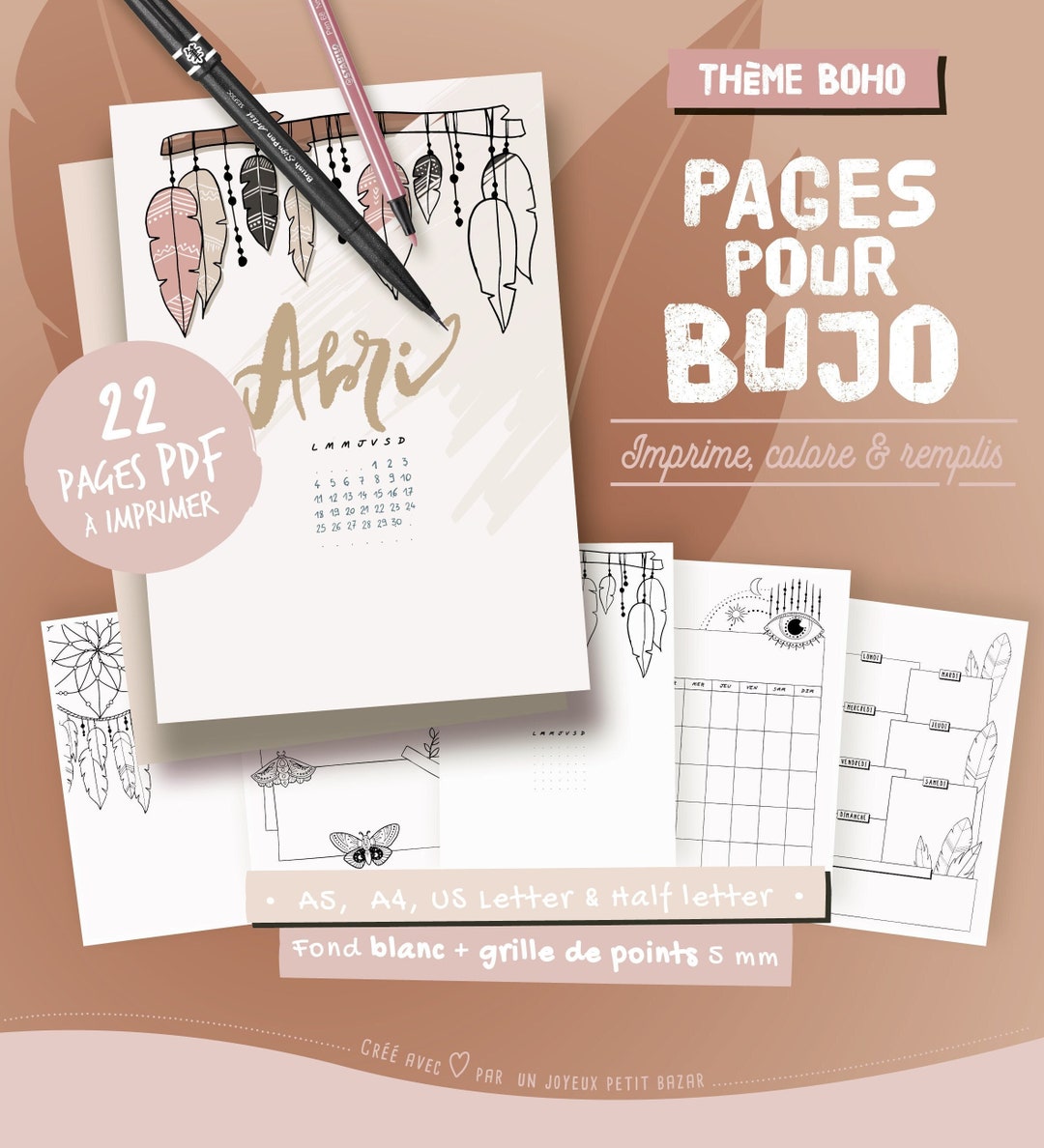 Printable Illustrated Pages in French on the Boho Theme to Color ...