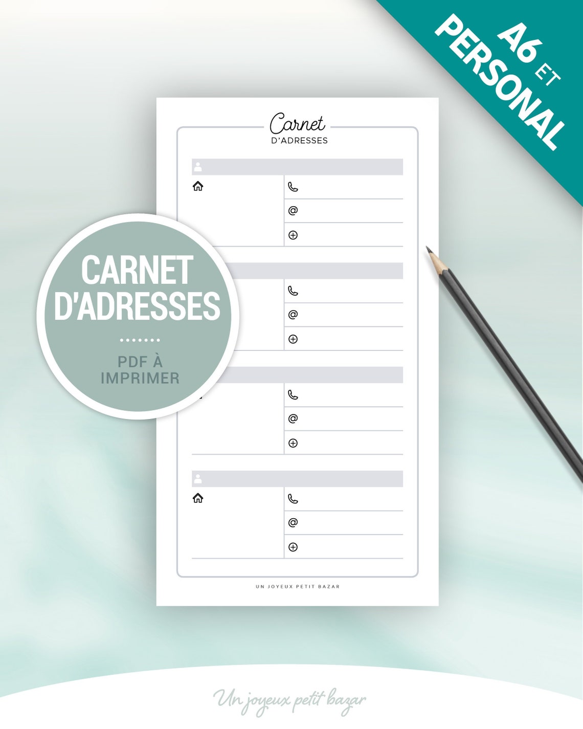 Carnet d'adresse à imprimer pour planner A6 et Personal, page en ...