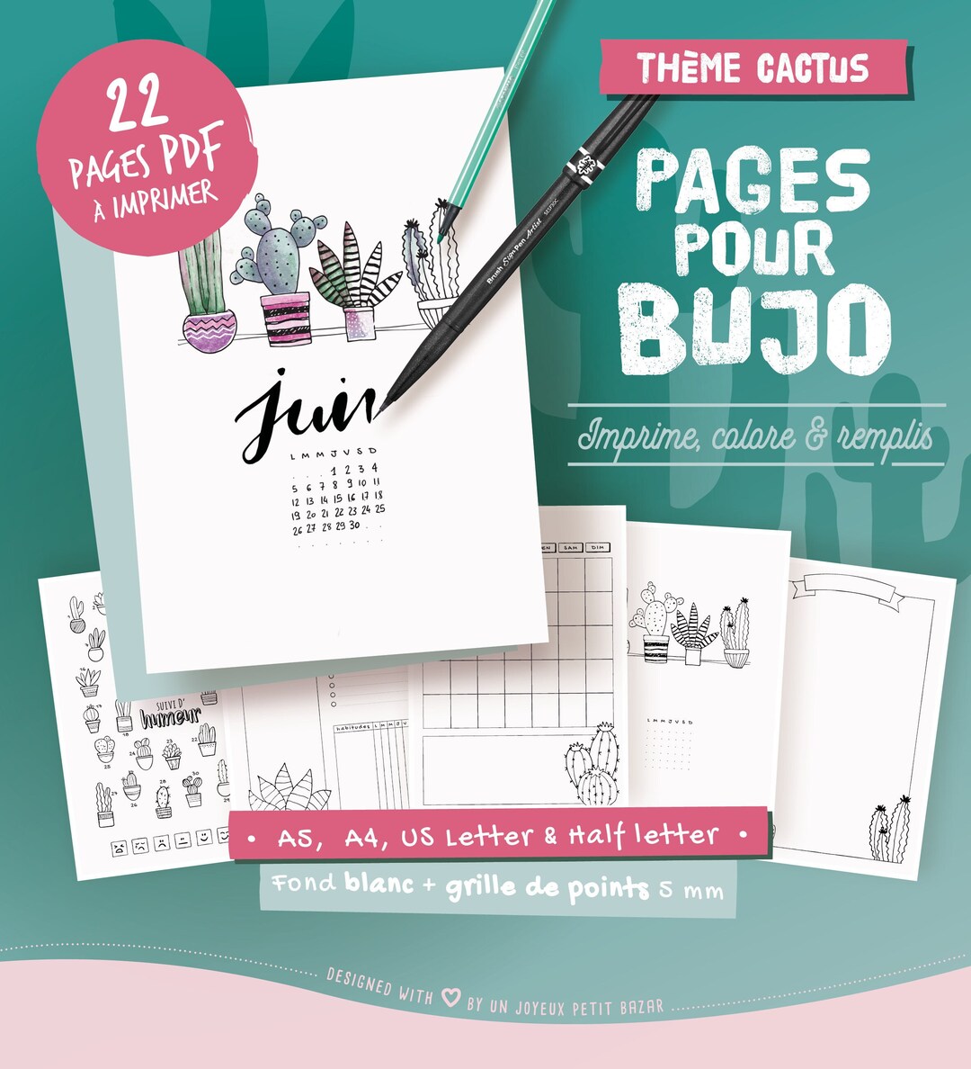 Printable Illustrated Pages in French on the Theme of Cacti to Color ...