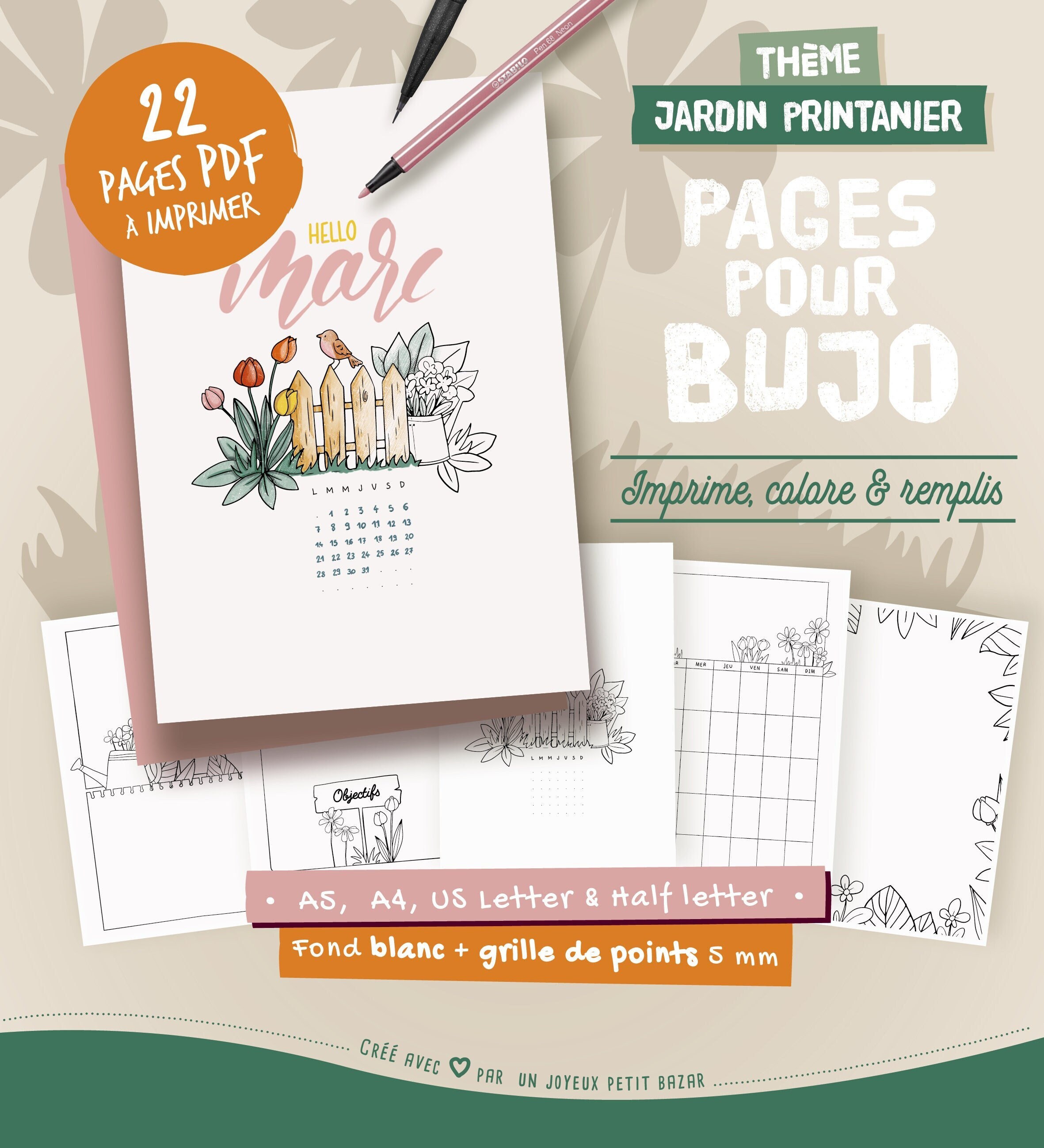 Pages illustrées imprimables en français sur le jardin au printemps, à ...