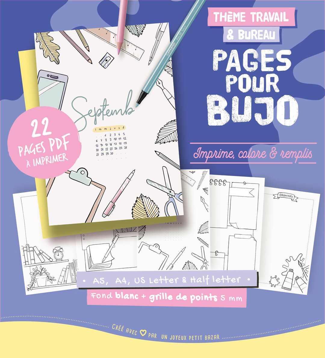 Printable Illustrated Pages in French, Office and Organization Theme ...