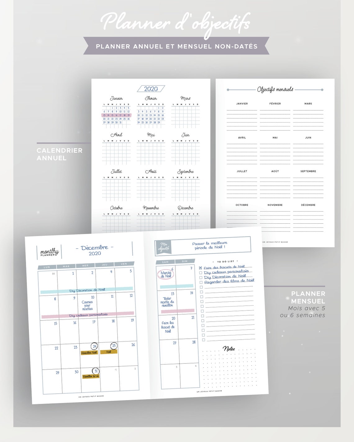 PLANNER DES OBJECTIFS à imprimer, liste des objectifs, plan d'action ...