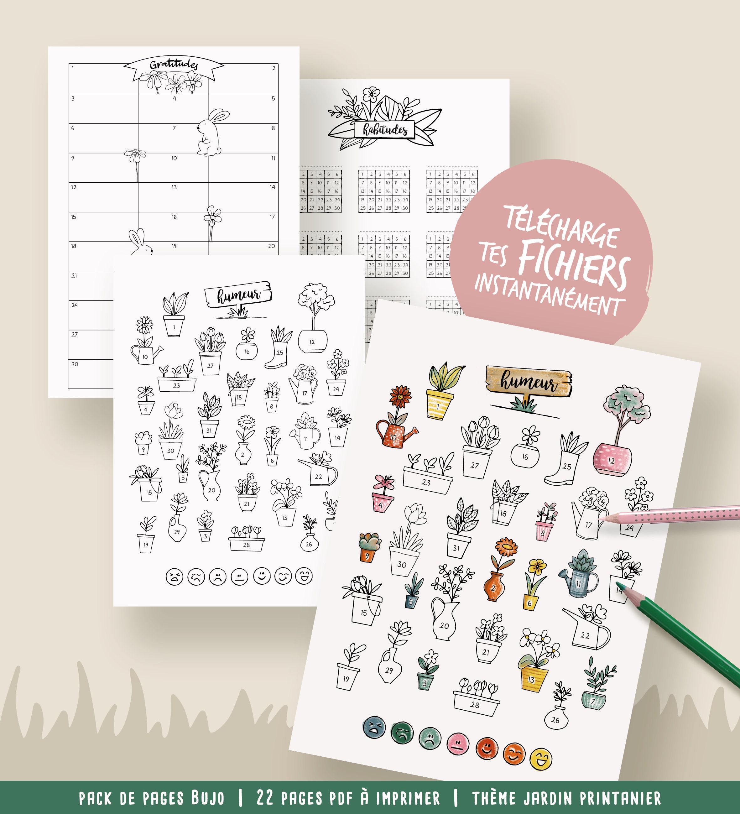 Pages illustrées imprimables en français sur le jardin au printemps, à ...
