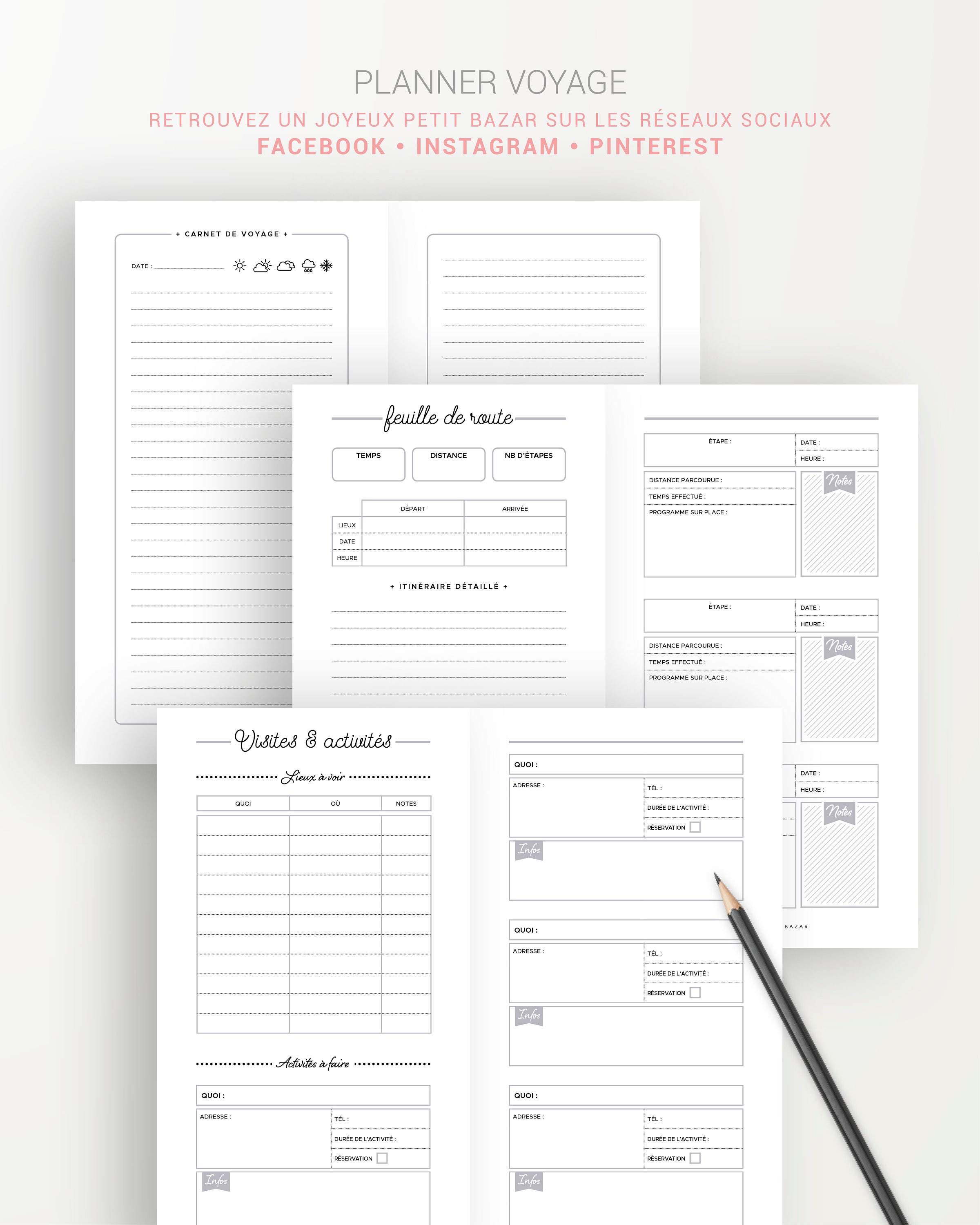 Planner carnet de voyage à imprimer pour organiser les séjours et les ...