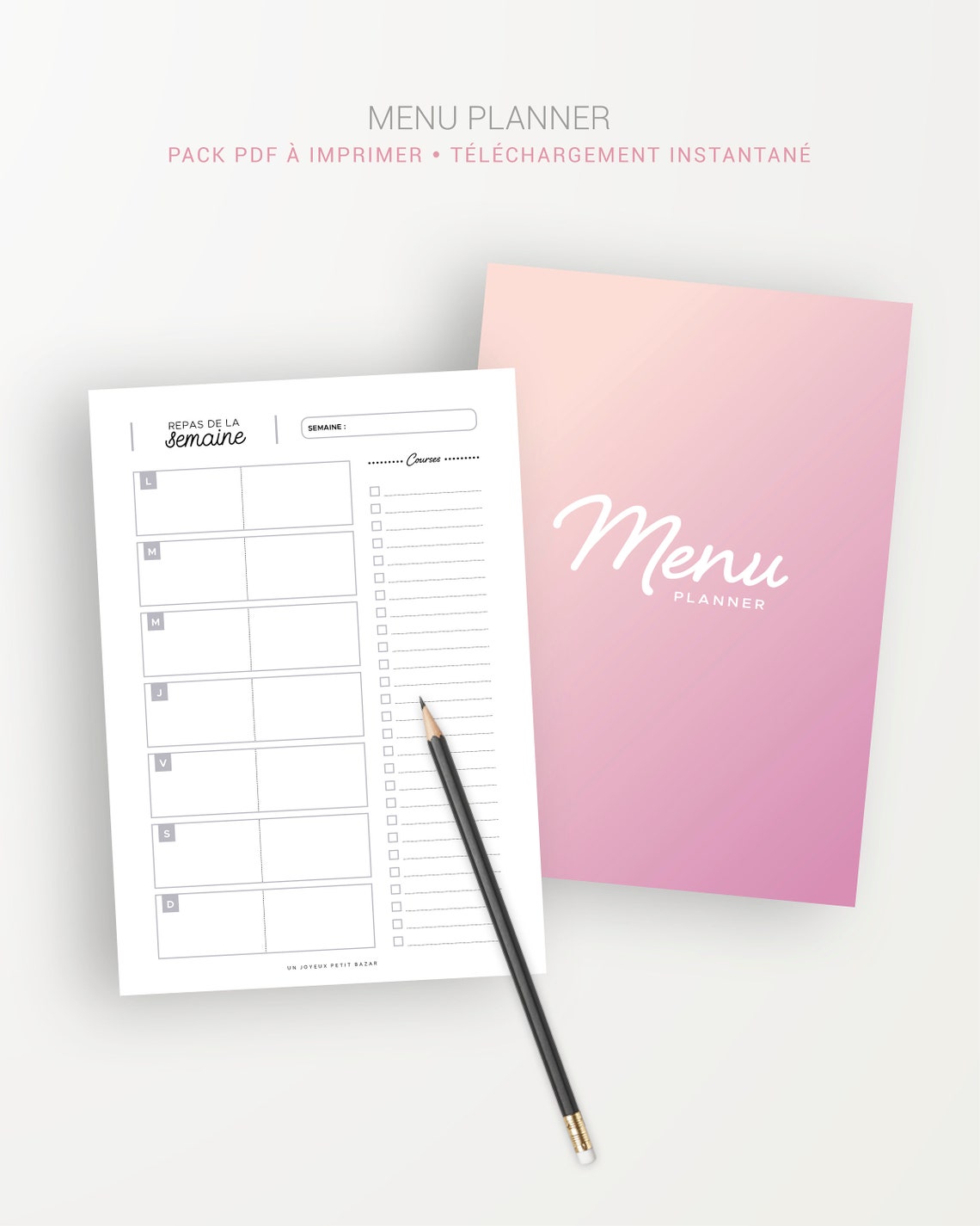 Planner menu imprimable pour gérer les planning repas, la liste courses ...
