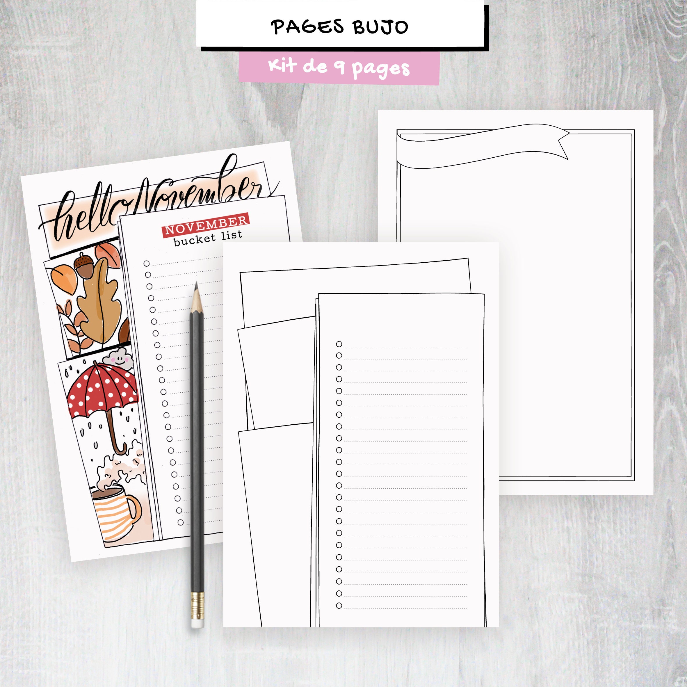 Pages illustrées à imprimer et à personnaliser, 9 modèles vierges ou à ...