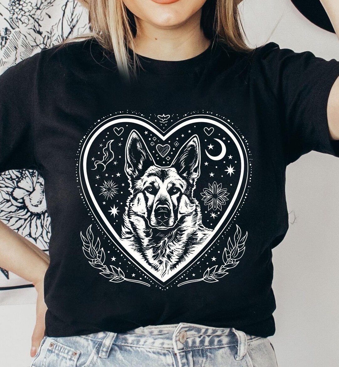 Cute German Shepherd Shirt, Aesthetic Celestial Dog Shirt, Retro Heart ...
