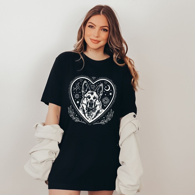 Cute German Shepherd Shirt, Aesthetic Celestial Dog Shirt, Retro Heart ...