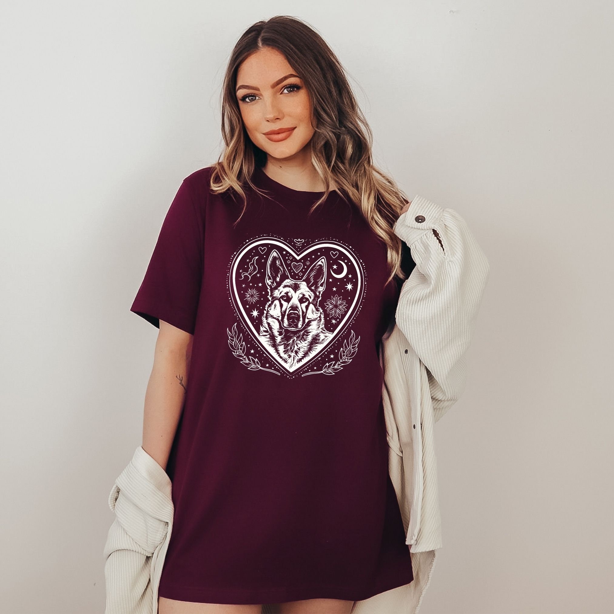Cute German Shepherd Shirt, Aesthetic Celestial Dog Shirt, Retro Heart ...