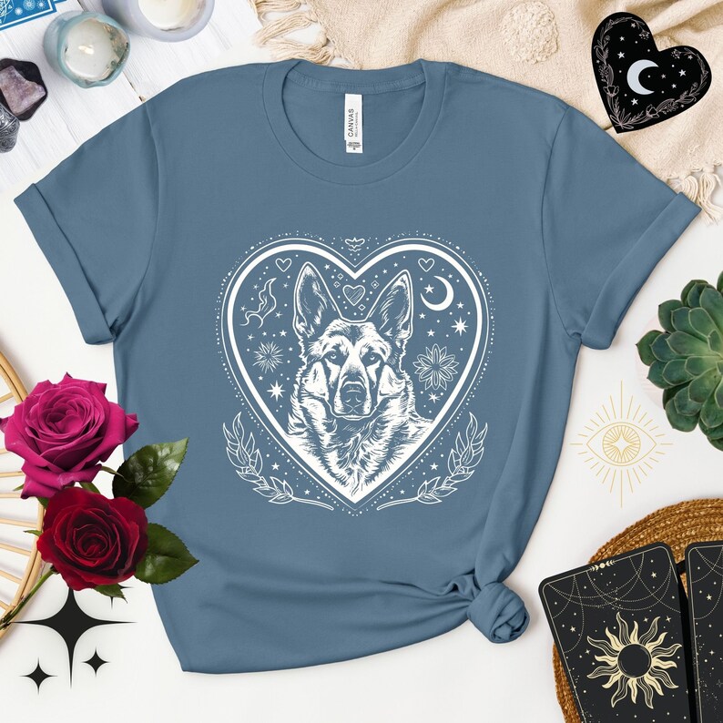 Cute German Shepherd Shirt, Aesthetic Celestial Dog Shirt, Retro Heart ...