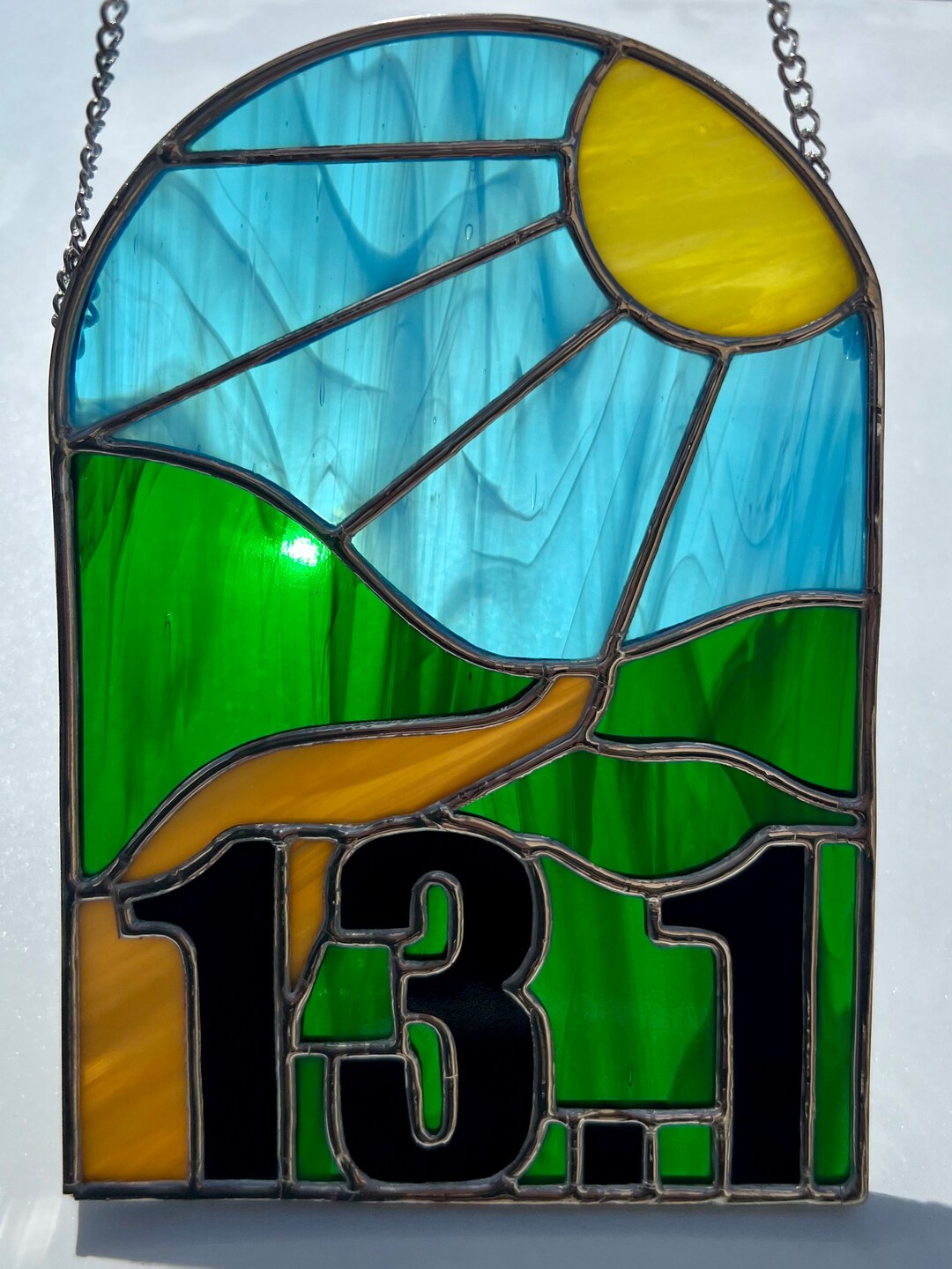 Hand Made Stained Glass Running Medal Inspired Sun Catcher for Half ...