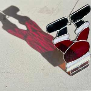 Santa in a Chimney Christmas Holiday Stained Glass Window Decoration ...