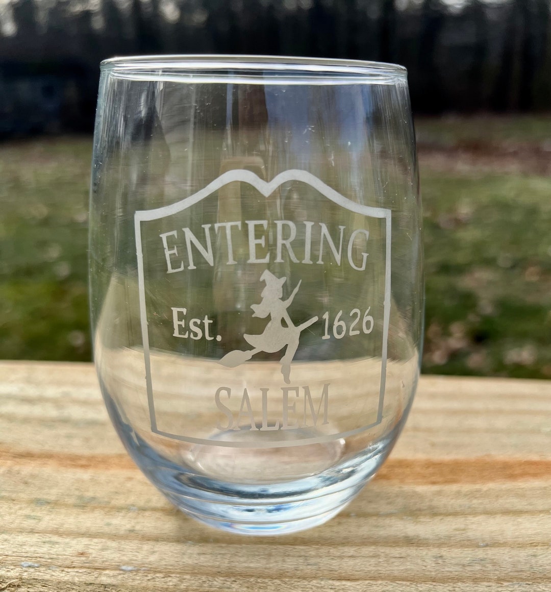 Salem Etched Stemless Wine Glass - Etsy