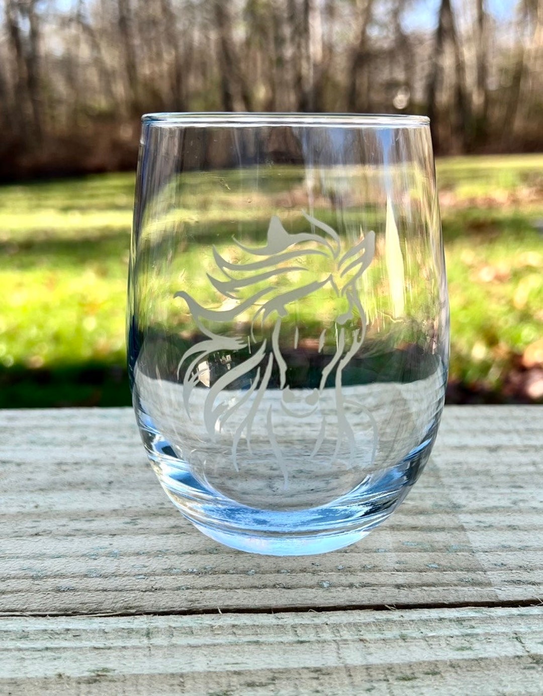 Horse Etched Stemless Wine Glass - Etsy