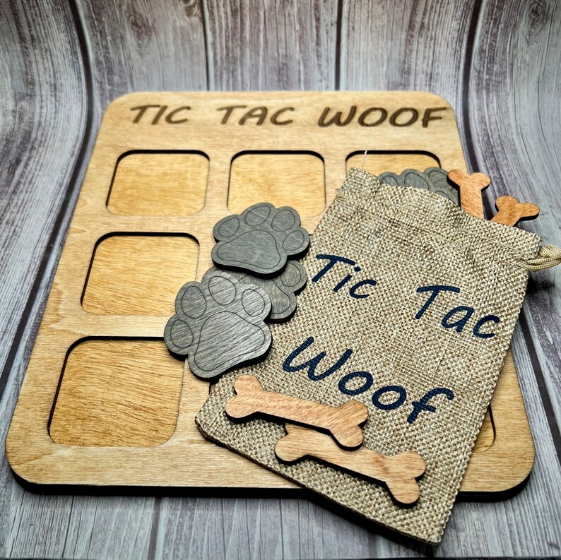 Tic Tac Toe With Dog Bones and Dog Paws Wooden Laser Engraved Game. - Etsy