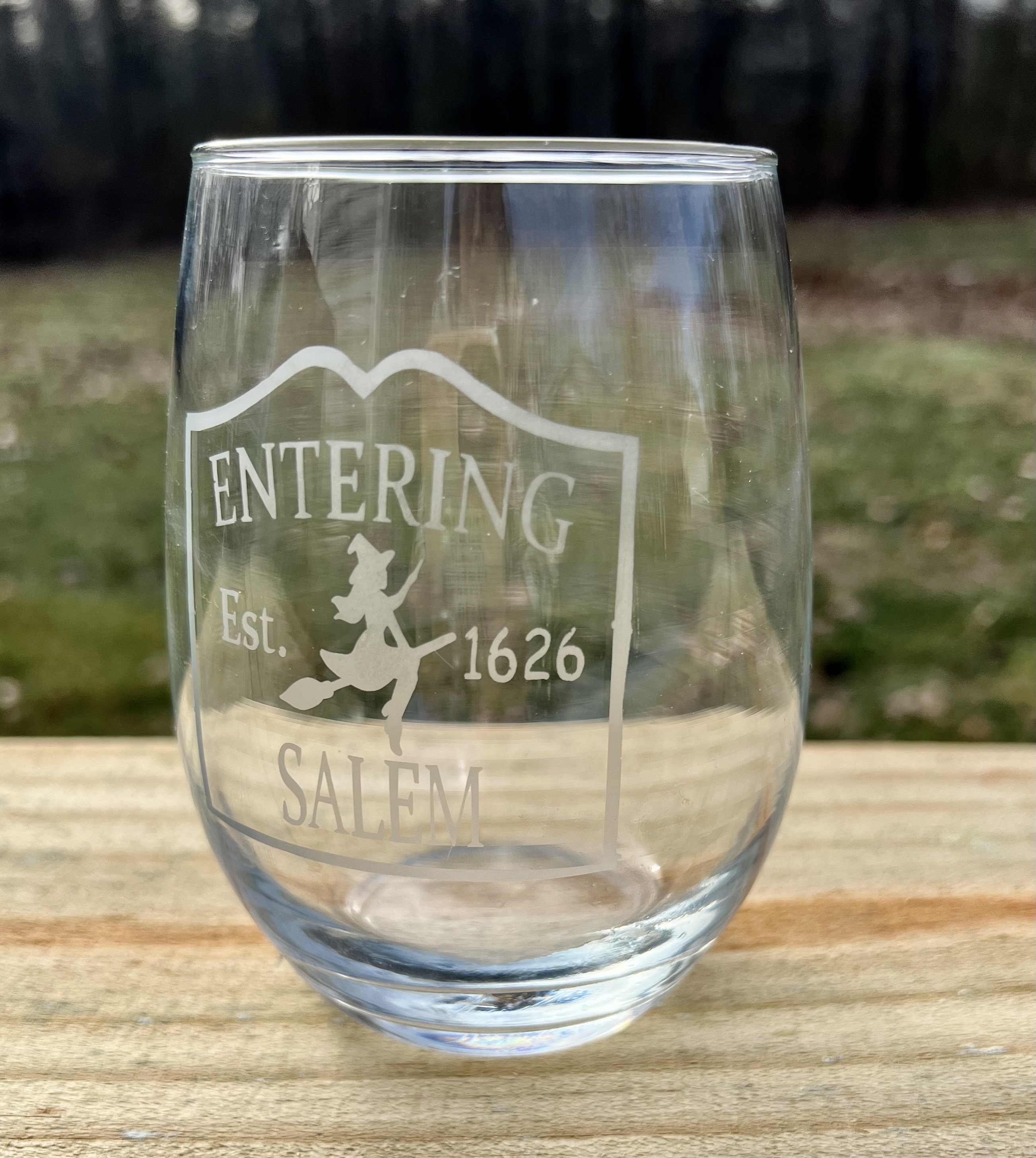 Salem Etched Stemless Wine Glass - Etsy