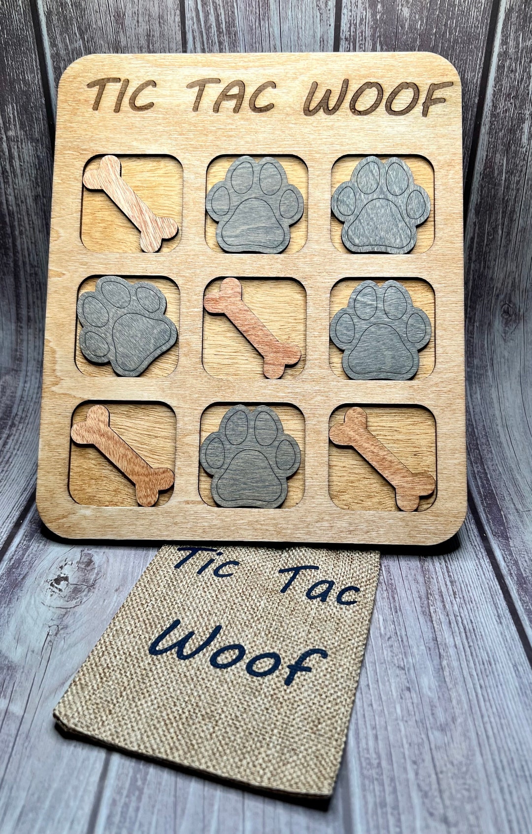 Tic Tac Toe With Dog Bones and Dog Paws Wooden Laser Engraved Game. - Etsy
