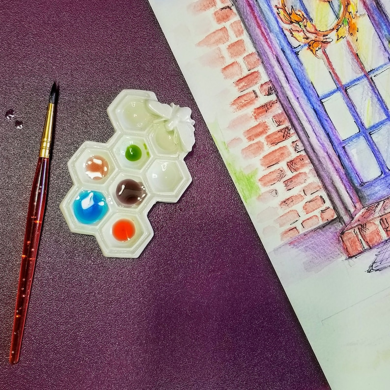 WATERCOLOR PALETTE Honeycomb and Honey Bee 8 Well Palette - Etsy