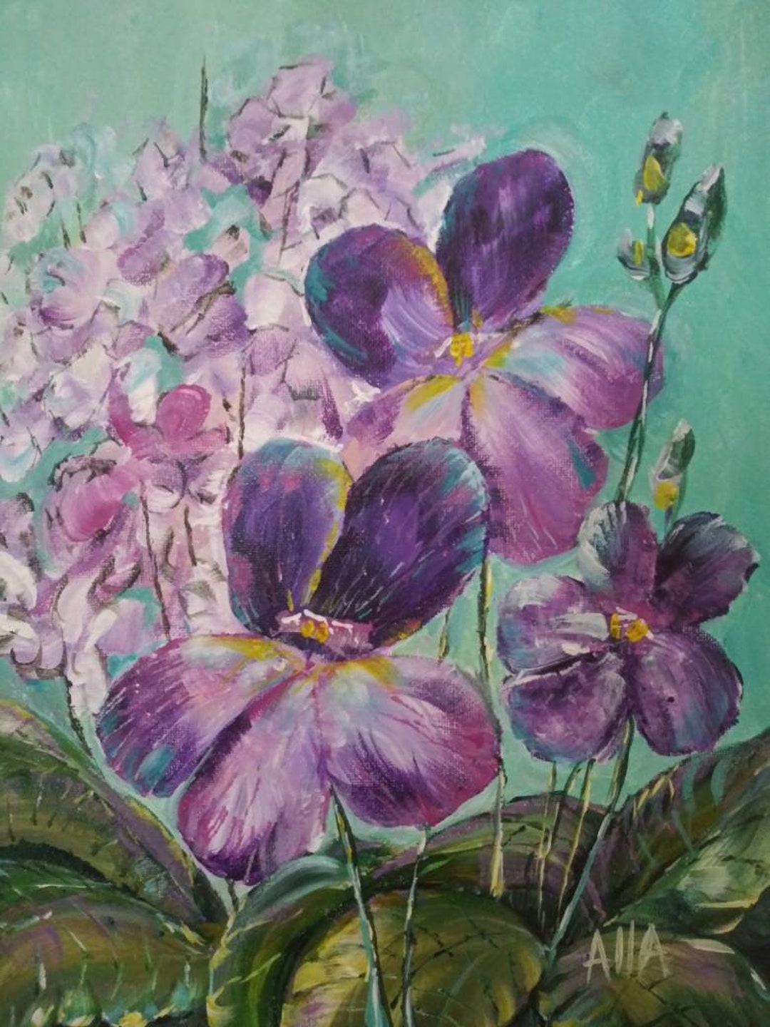 African Violets Acrylic Painting on the Stretched Canvas Original 11× ...