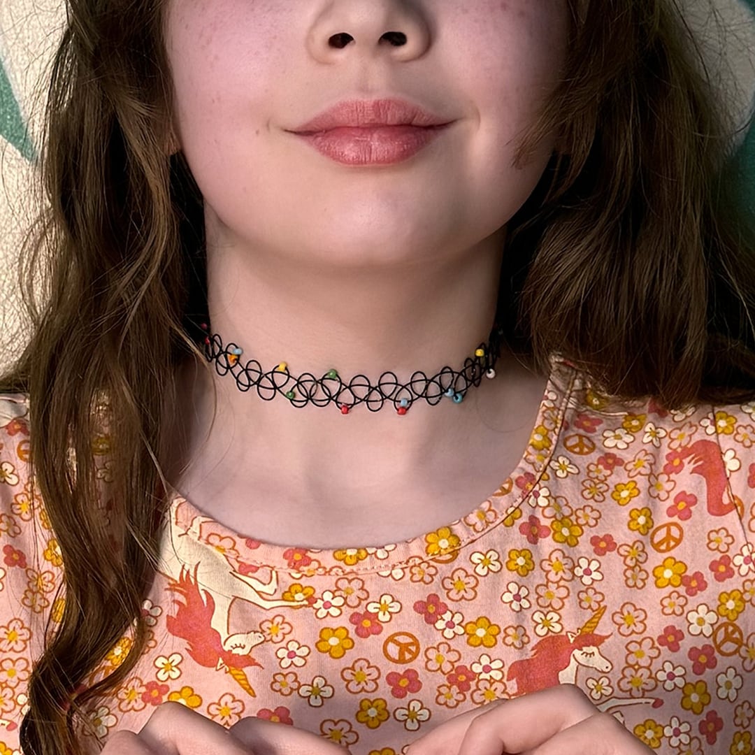 90s Tattoo Stretch Choker With Beads Kids Tattoo Chokers Y2K Chokers Tattoo Stretch Necklace ...