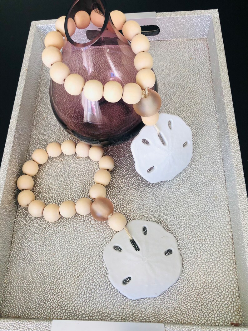 Garland Set Sand Dollar Shells and Wood Beads Tassels, Boho, Beach ...