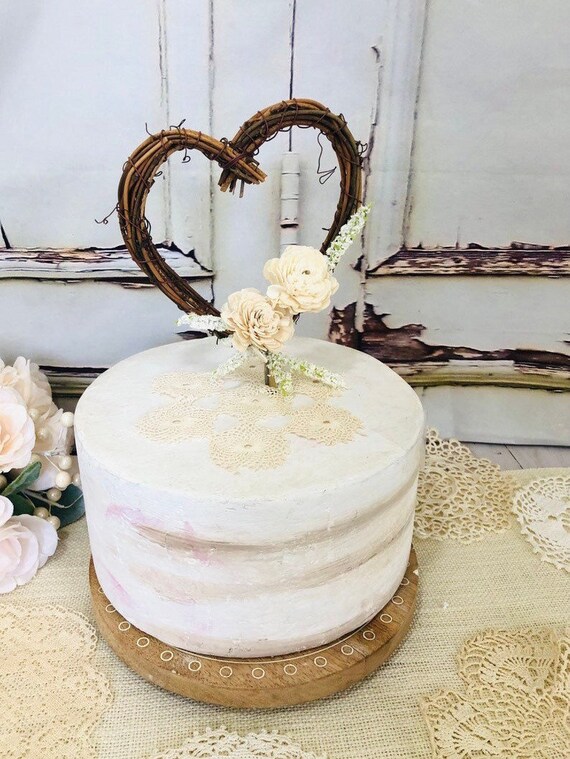 Rustic Heart Wedding Cake Toppers