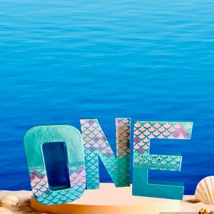 Mermaid Decorated Letters ONE Letters Birthdays Table Centerpiece Photo ...