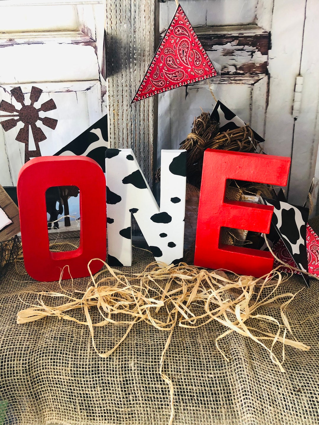 Cowboy/cowgirl Birthday Party Paper Mache Letters Cow Theme Party Photo ...